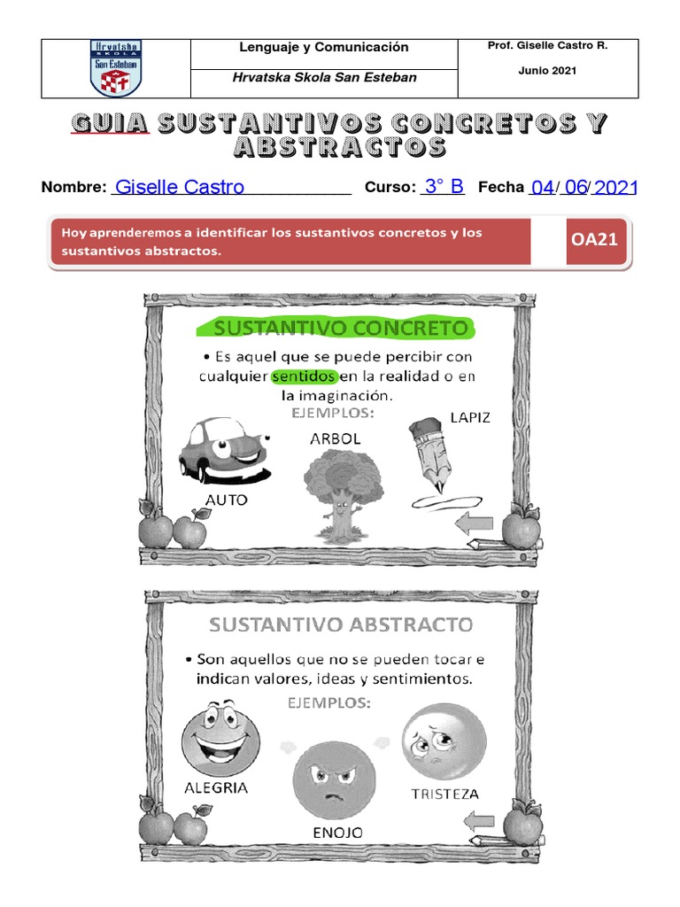 Guía Sustantivos Concretos y Abstractos | PDF