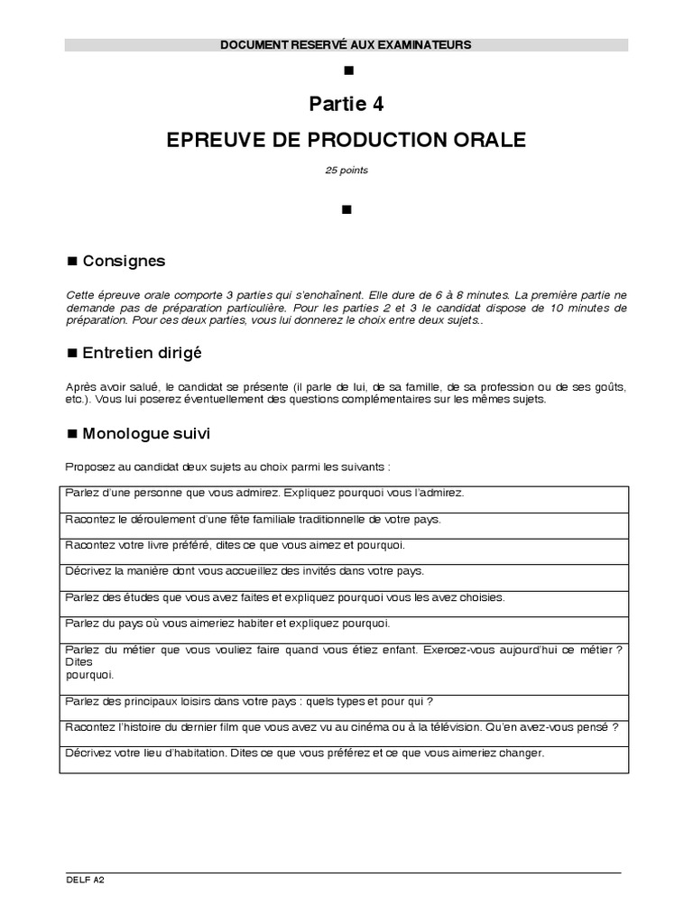 Épreuve de Production Orale DELF A2 | PDF | Permis de conduire | Business