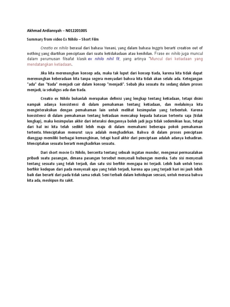 Ex Nihilo - Akhmad Ardiansyah | PDF | Filsafat | Pengembangan Diri