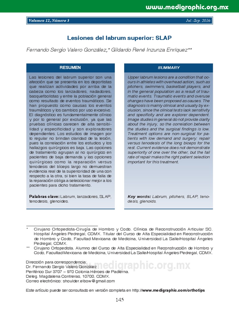 Lesiones Del Labrum Superior: SLAP: Fernando Sergio Valero González ...