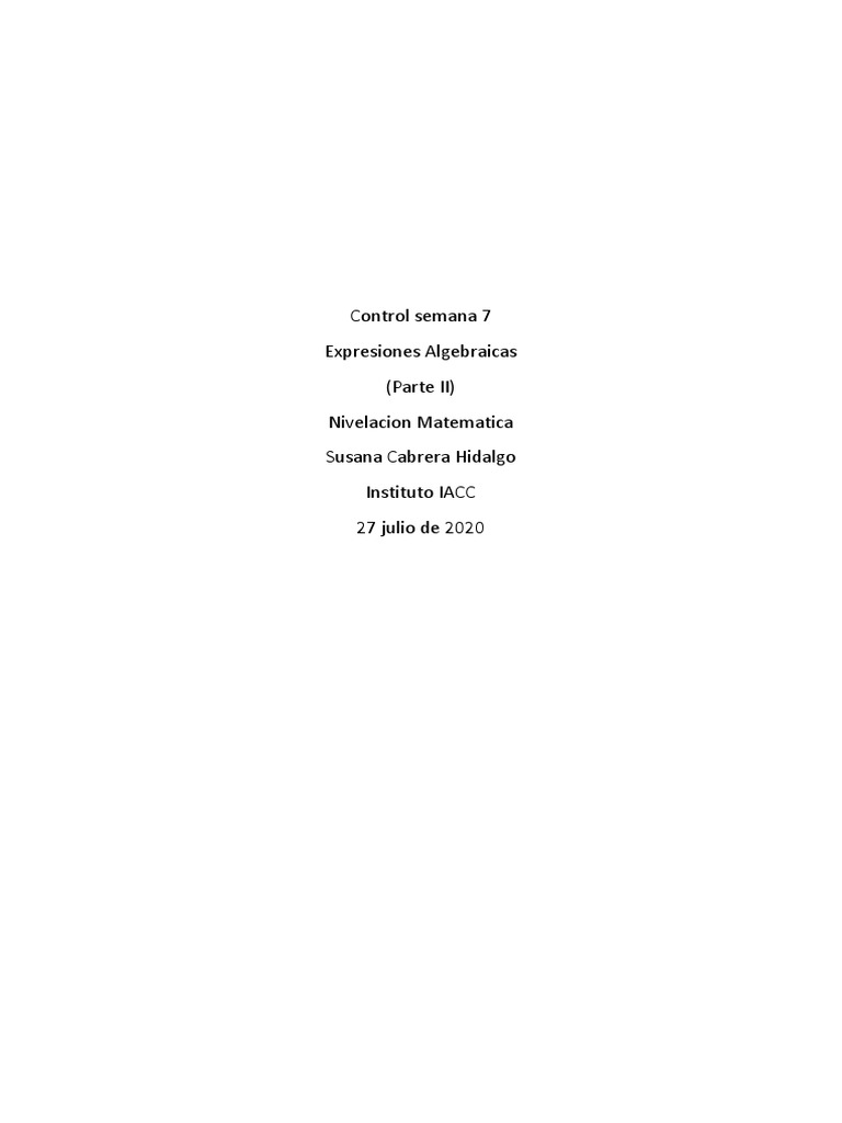 Control Semana 7 Nivelación Matemática | PDF