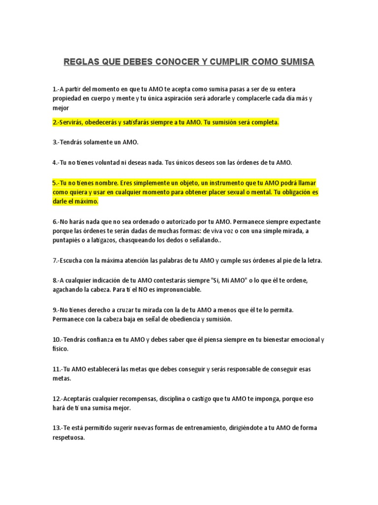 Reglas Que Debes Saber y Cumplir Como Sumisa | PDF | Dominación y sumisión