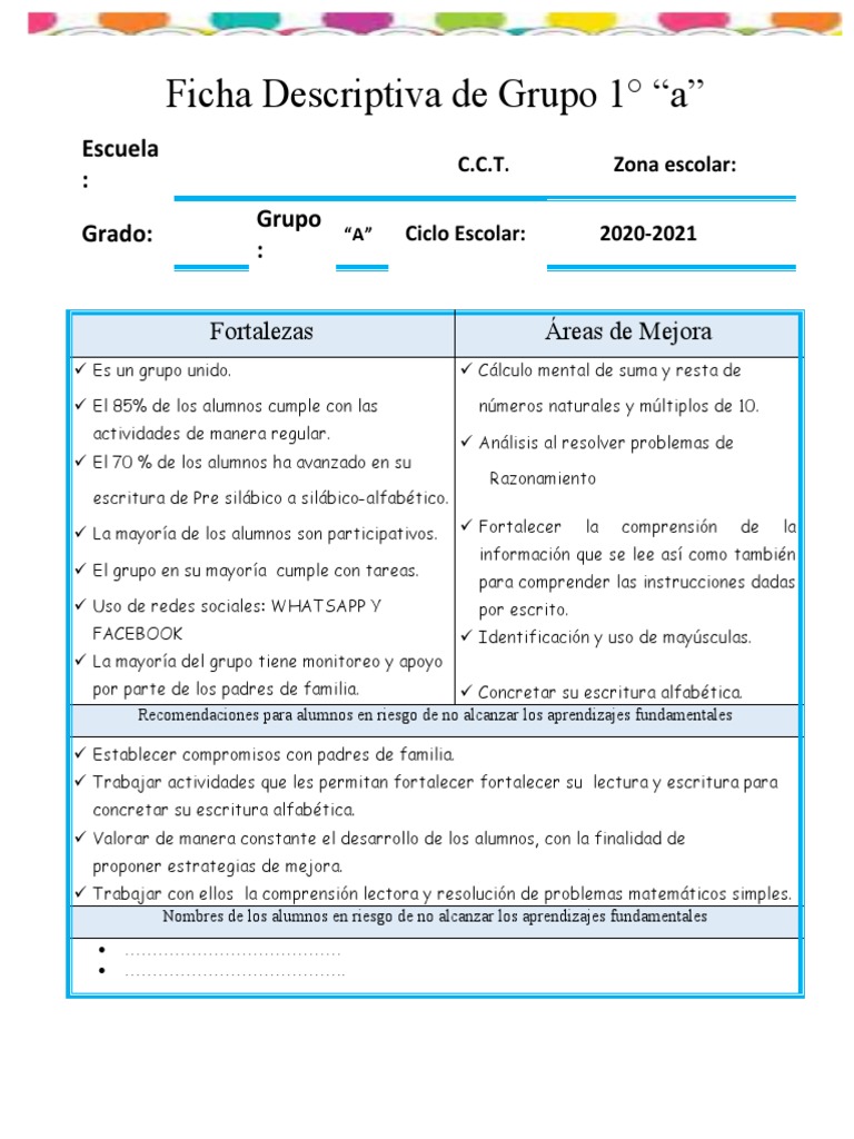Ejemplo De Ficha Descriptiva De Grupo Primer Grado Fichas Descriptivas