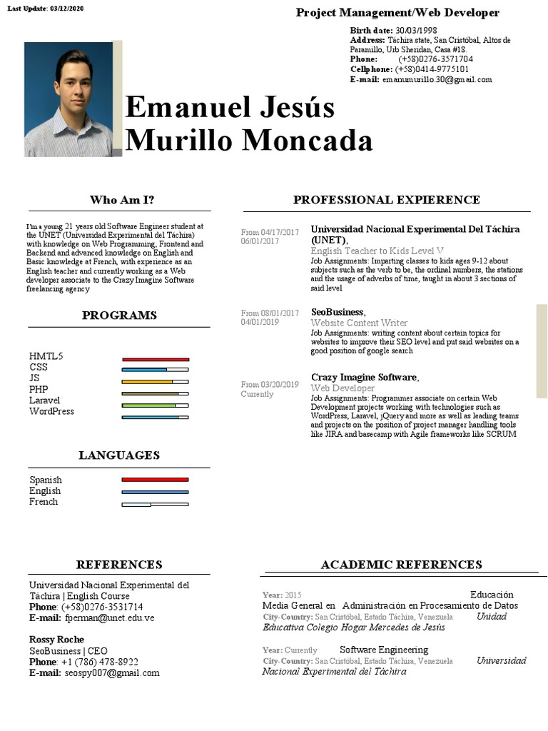 Curriculum Vitae EMANUEL | PDF | Software Development | Software Engineering