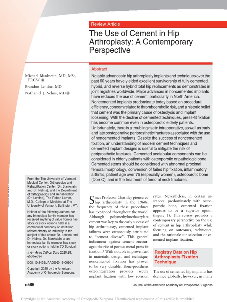 Use of Cement in Hip Arthroplasty-Blankstein2020 | PDF | Orthopedic ...