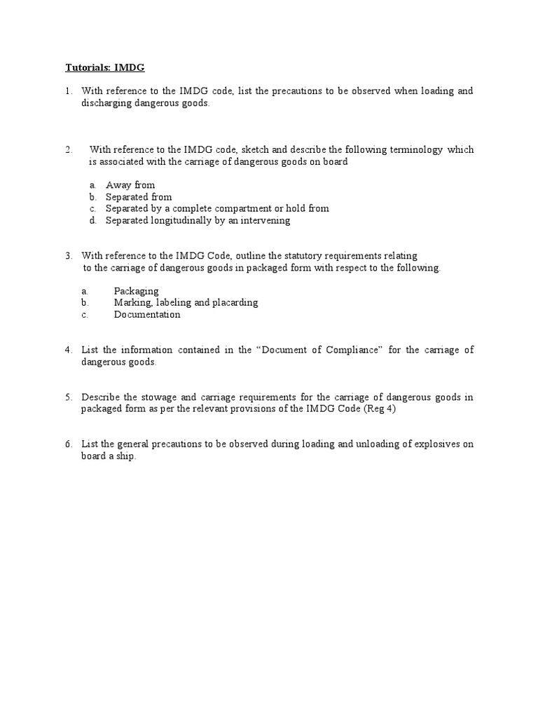 IMDG Questions | PDF