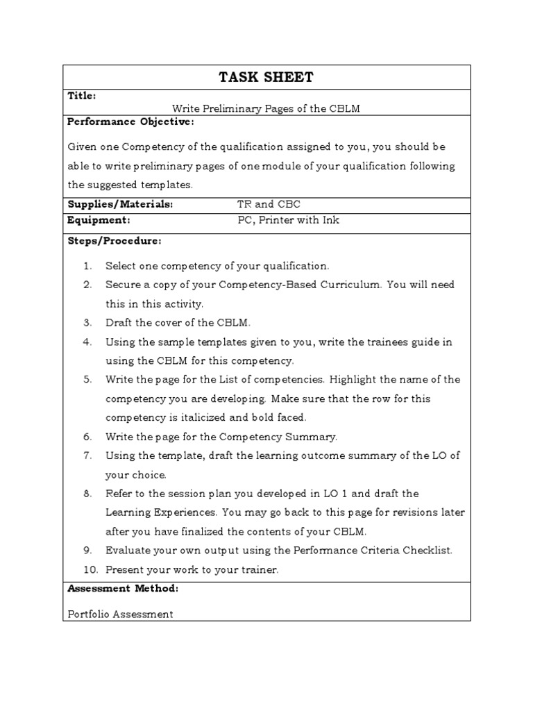TASK SHEET - Preliminary Pages of CBLM | PDF | Education Theory | Pedagogy