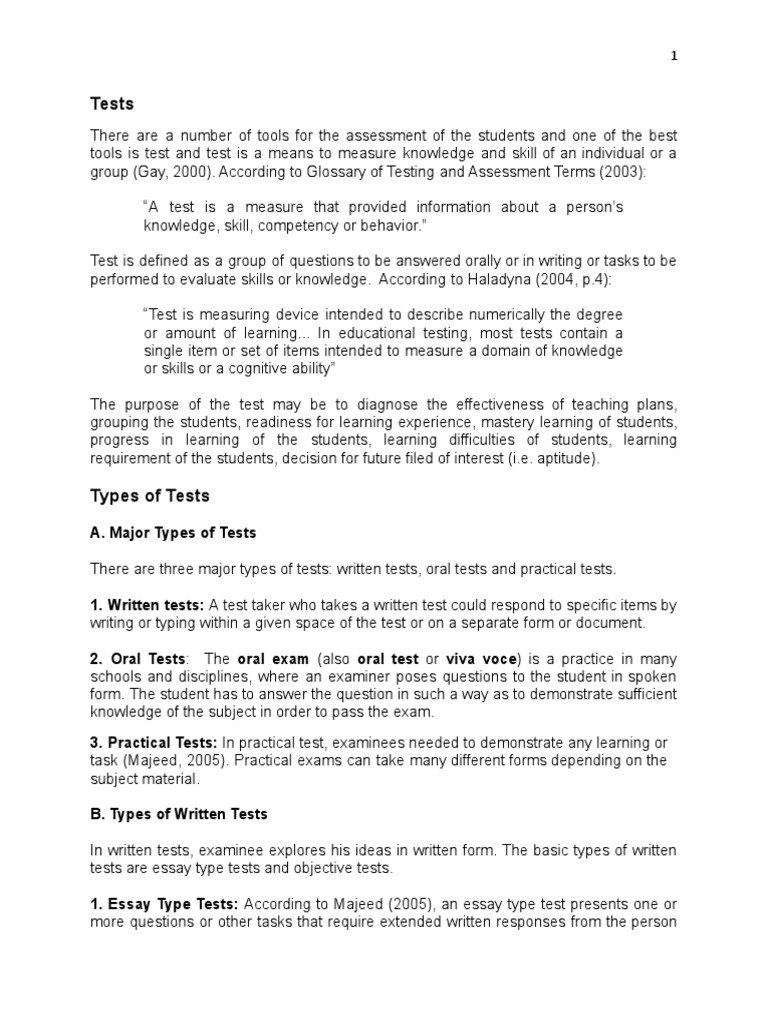 Tests & Types | PDF | Multiple Choice | Test (Assessment)