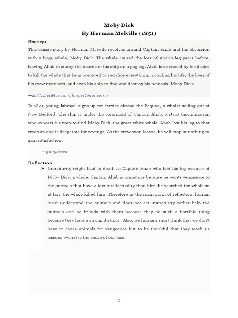 Moby Dick by Herman Melville (1851) : Excerpt | PDF | Moby Dick ...