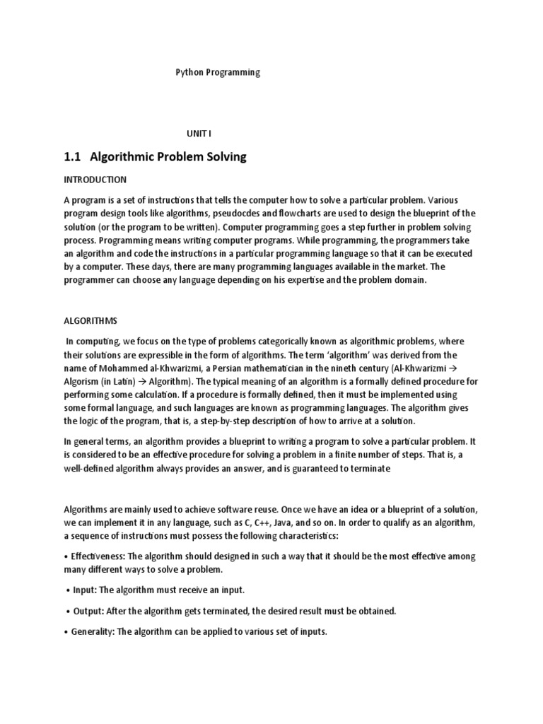 Python UNIT 1 | PDF | Algorithms | Data Type