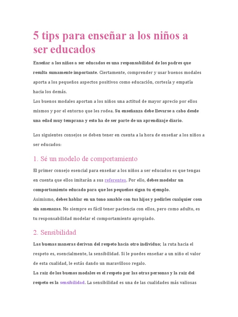 5 Tips para Enseñar A Los Niños A Ser Educados | PDF | Cognición | La ...