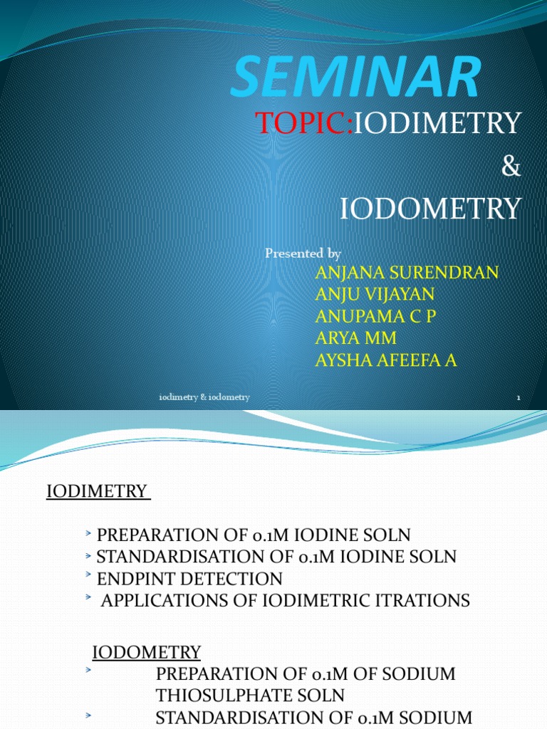 Iodimetry & Iodometry | PDF | Titration | Chemistry