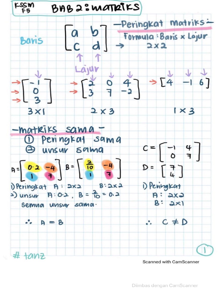 Matematik Bab 2 Matriks T5 | PDF