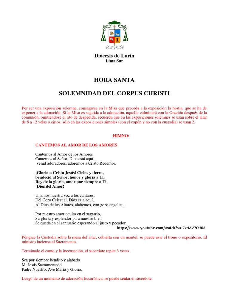 Hora Santa Corpus Christi | PDF | eucaristía | Misa (liturgia)