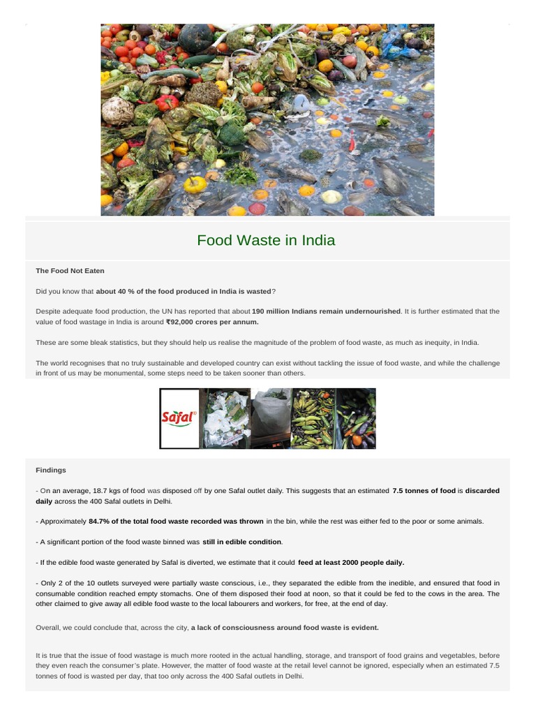 Food Waste in India | PDF | Foods