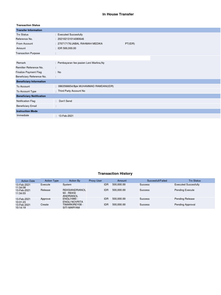 In-House Transfer Transaction Details | PDF | Finance & Money Management