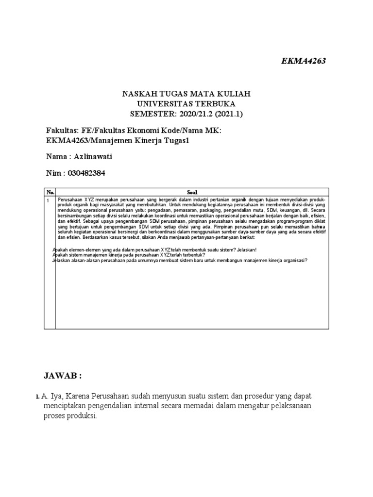 Tugas 1 Ekma 4263 | PDF