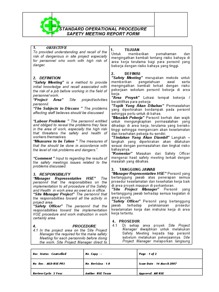 Contoh - SOP Safety Meeting | PDF