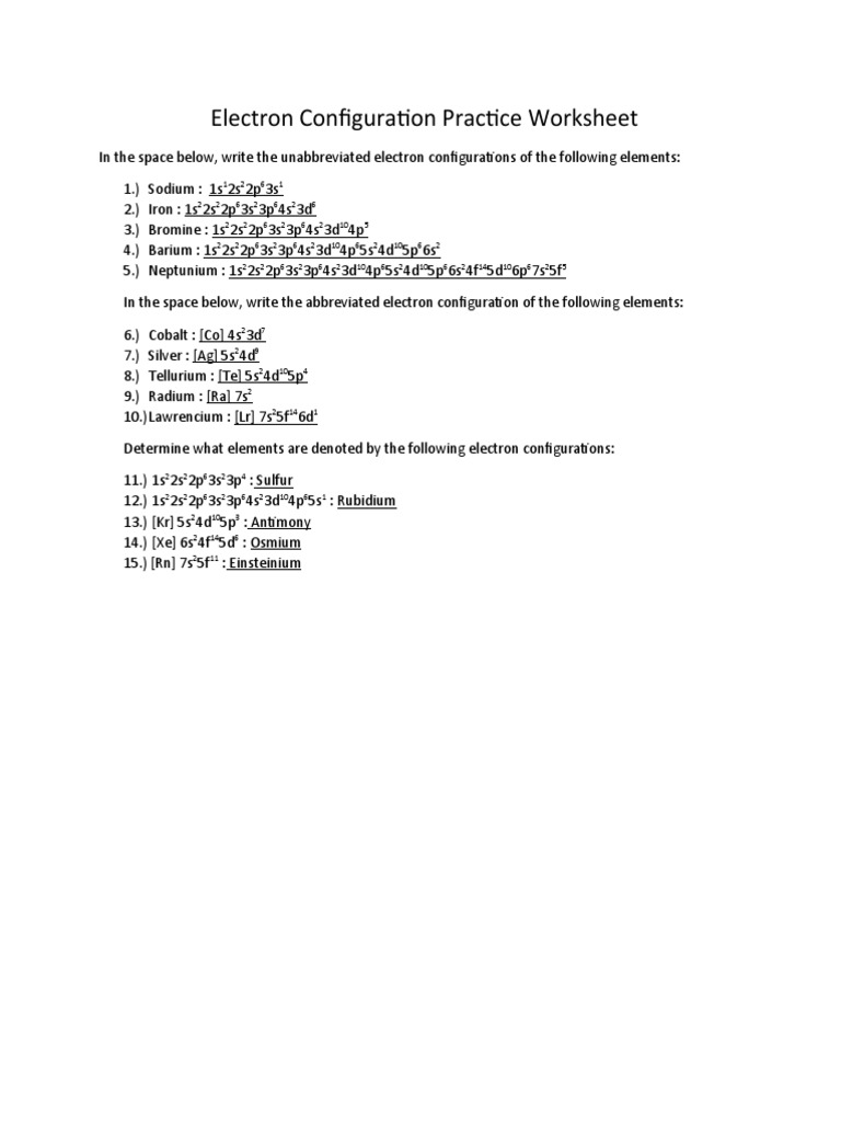 Electron Configuration Practice Worksheet Pdf Electron Configuration