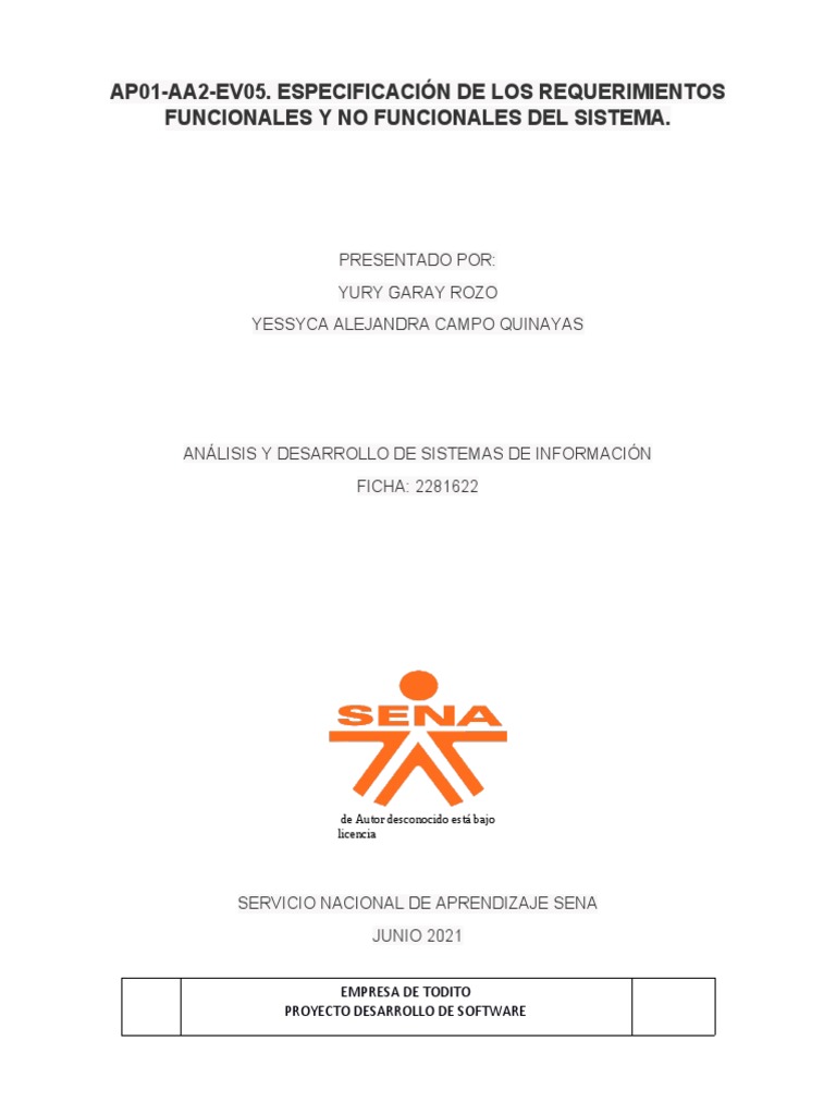 AP01 AA2 EV05 Especificacion de Los Requerimientos Funcionales y No Funcionales Del Sistema ...