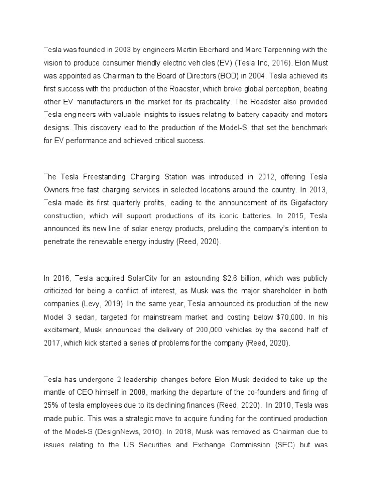 Tesla Company History and Overview | PDF | Solar City | Electric Vehicle