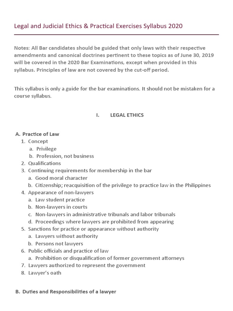 Legal and Judicial Ethics Syllabus 20 - 21 | PDF | Practice Of Law | Lawyer