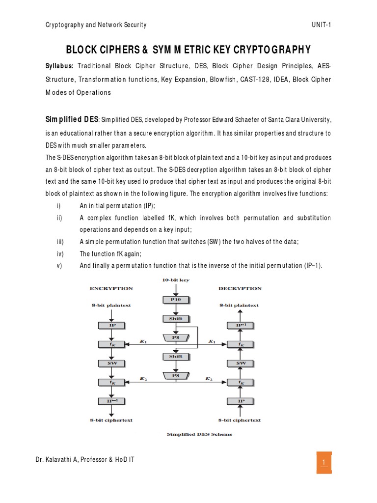 Block Ciphers & Symmetric Key Cryptography: Simplified DES | PDF | Cryptography | Cipher