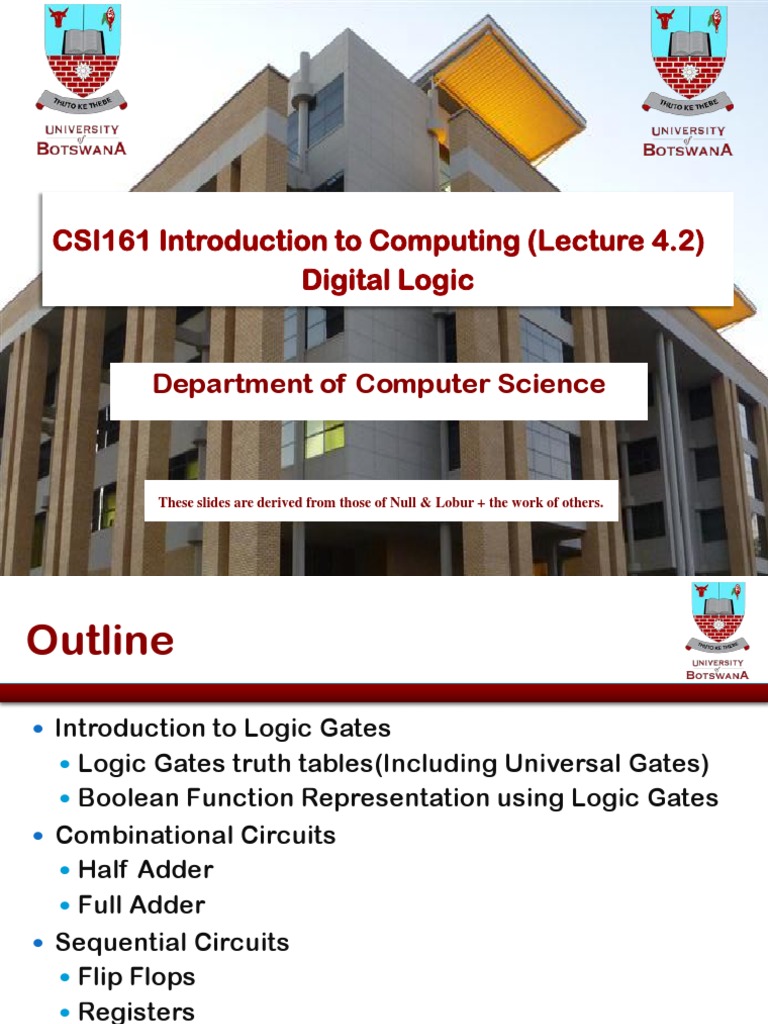 Chapter 1 Introduction: CSI161 Introduction To Computing (Lecture 4.2) Digital Logic | PDF ...