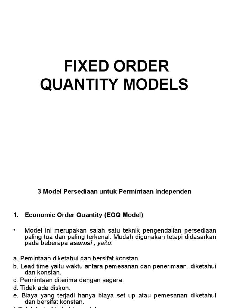Fixed Order Quantity Models | PDF