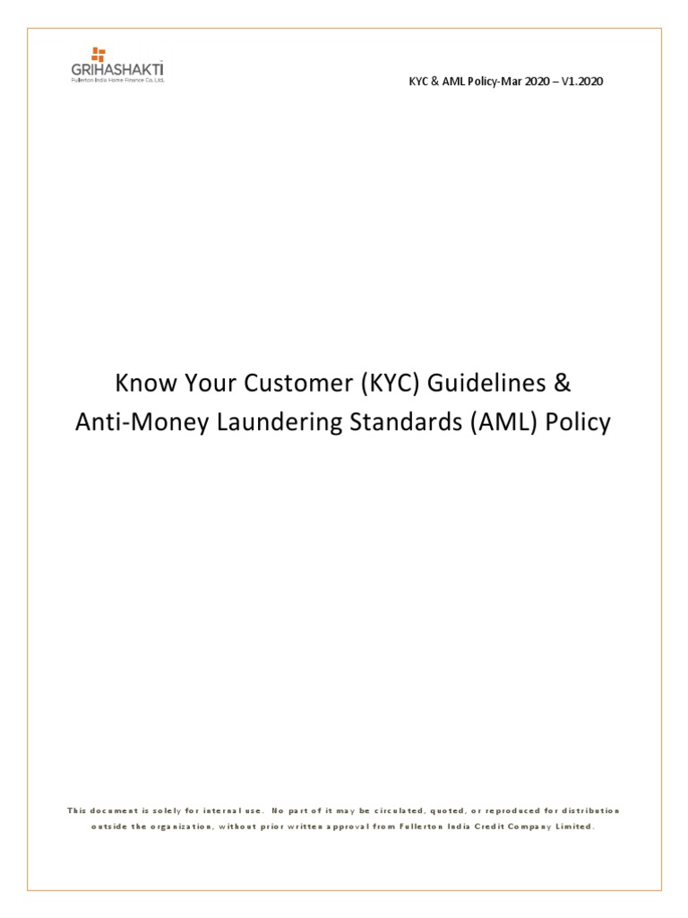 Fihfc Kyc Aml Policy March 2020 | PDF | Money Laundering | Identity ...