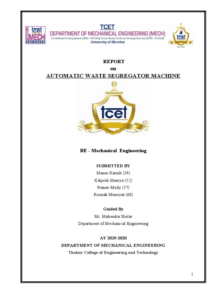 BE - A - GROUP 7 Synopsis Report (Automatic Waste Segregator) | PDF ...