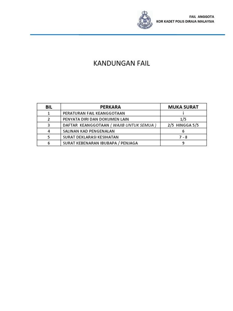 Fail Anggota Kor Kadet Polis | PDF