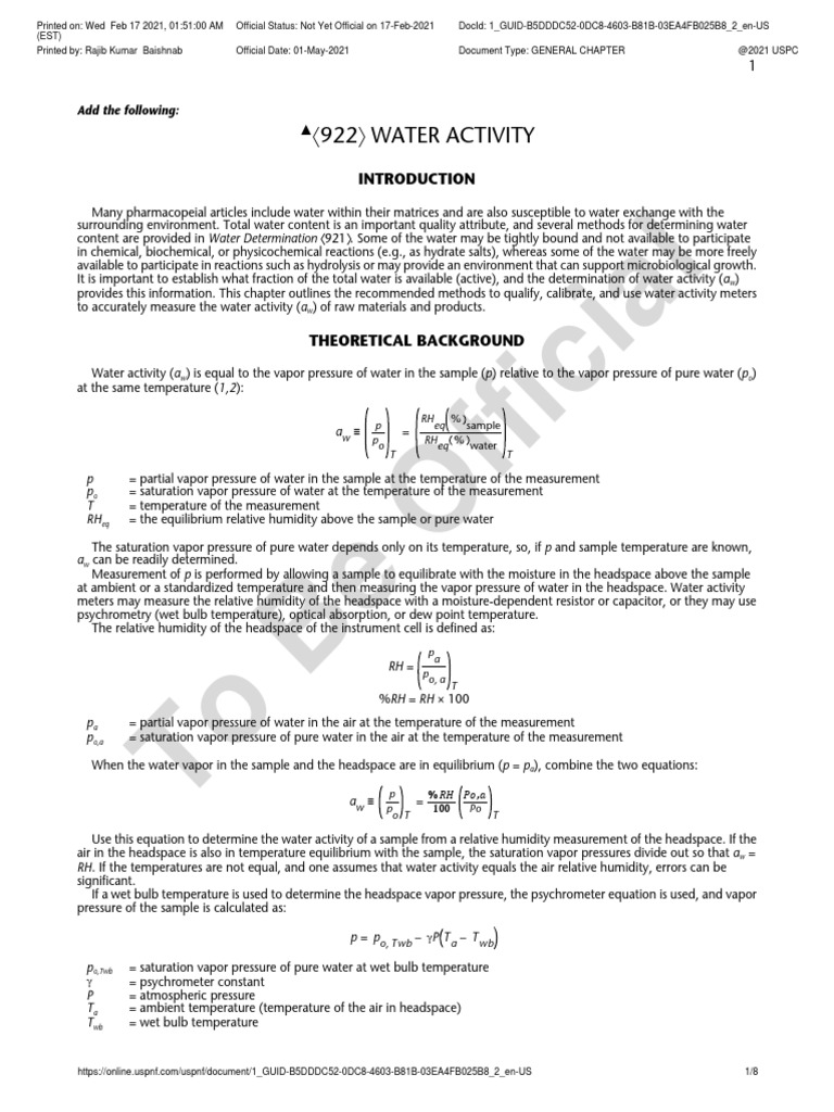922 Water Activity | PDF | Relative Humidity | Solubility