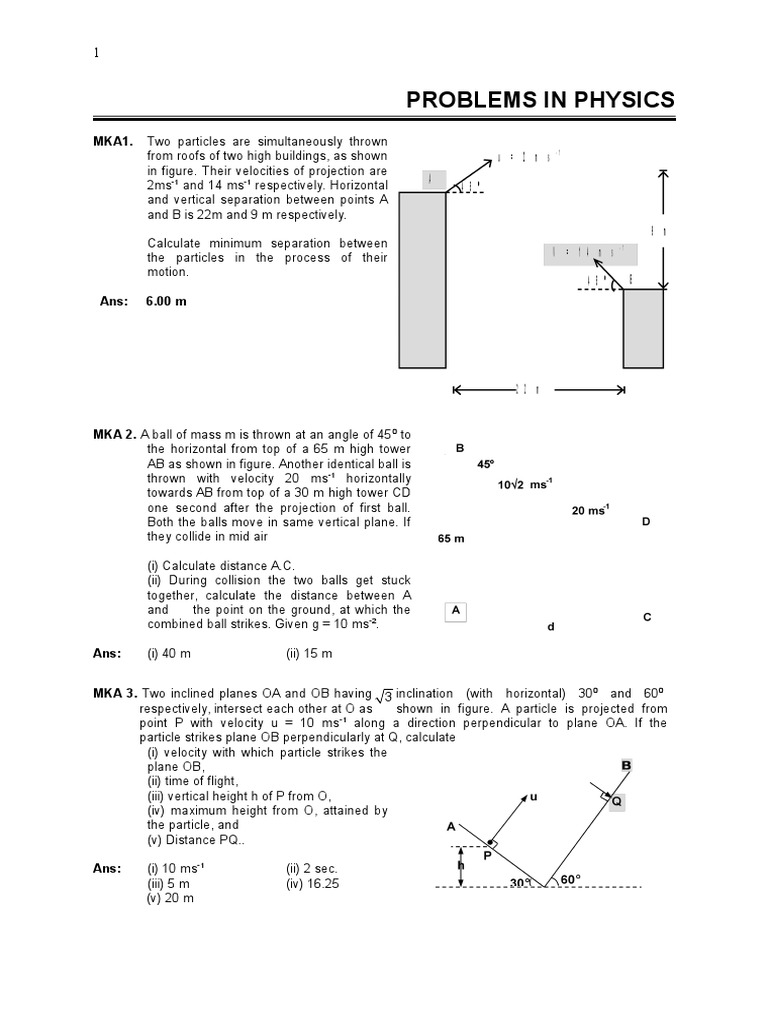 Problems in Physics: MKA1. Two Particles Are Simultaneously Thrown ...