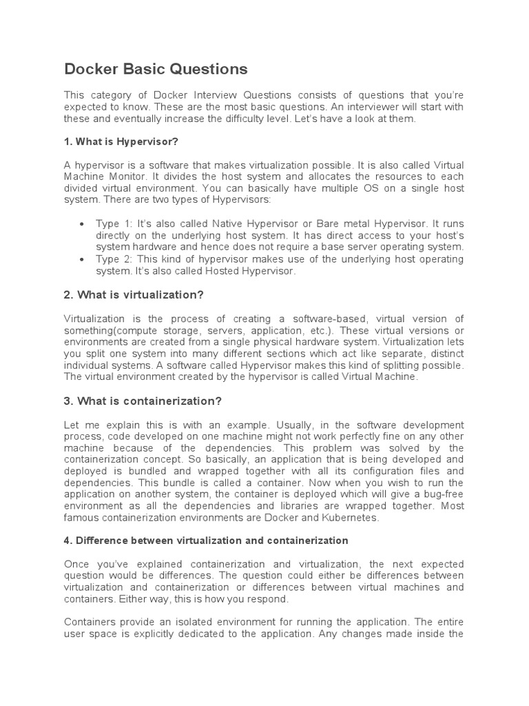Docker Basic Questions | PDF | Virtualization | Virtual Machine