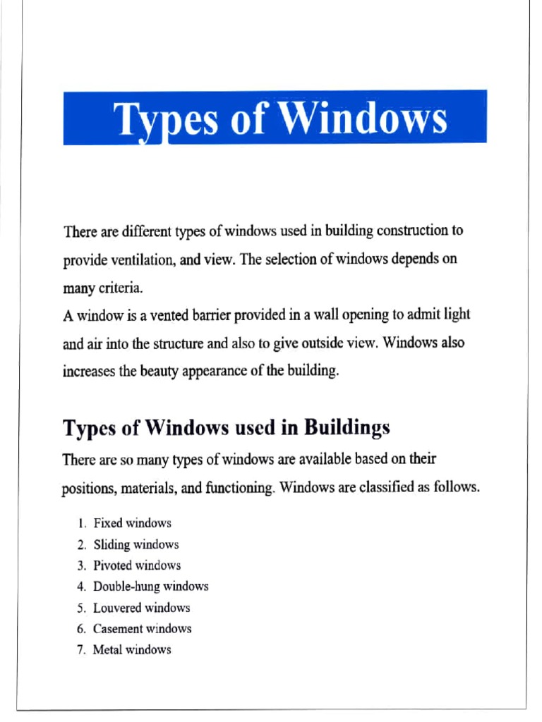 Types of Windows | PDF | Window | Building Engineering