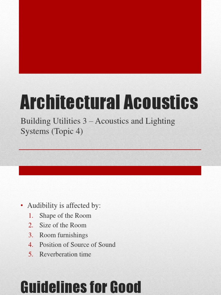 Architectural Acoustics: Building Utilities 3 - Acoustics and Lighting Systems (Topic 4) | PDF ...
