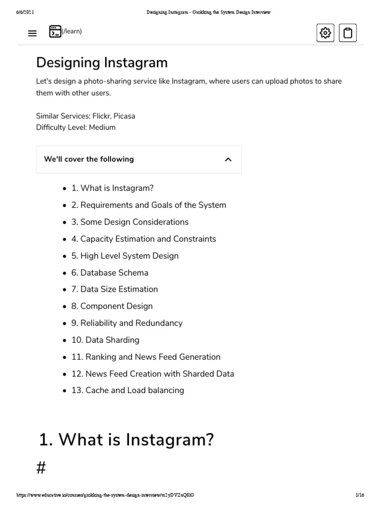 Designing Instagram - Grokking The System Design Interview | PDF ...