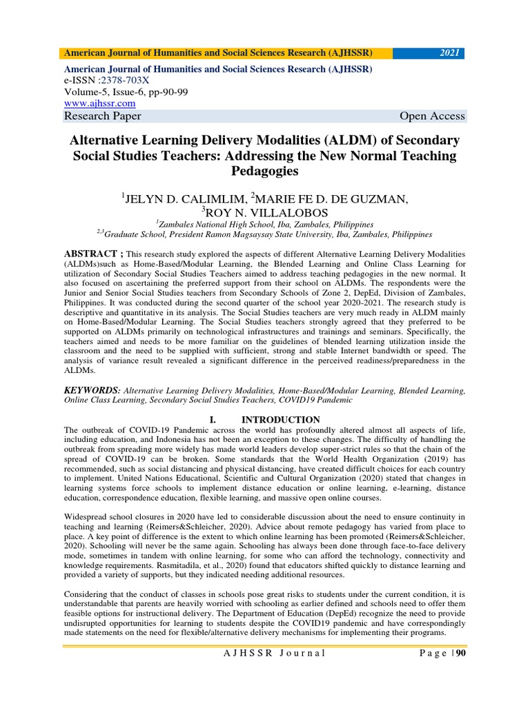 Alternative Learning Delivery Modalities (ALDM) of Secondary Social ...
