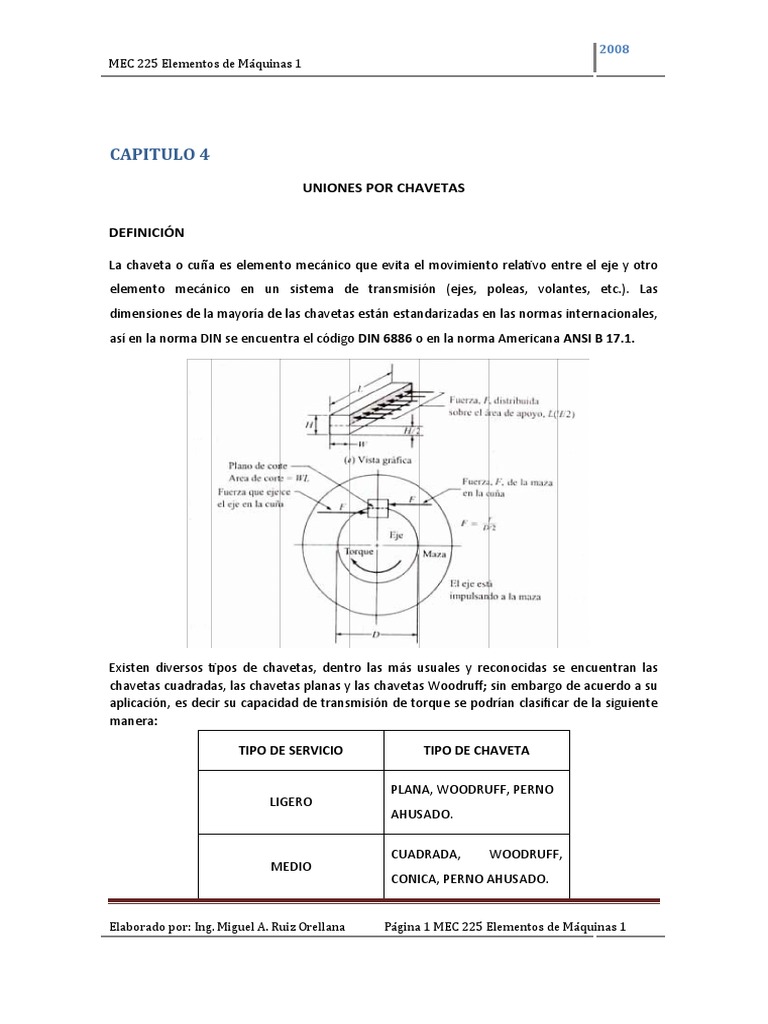 Unión por chavetas: tipos, cálculo y aplicaciones | PDF | Eje | Fricción