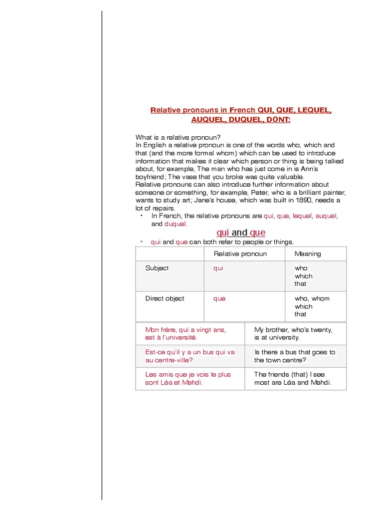 French Relative Pronouns Guide | PDF | Semantic Units | Grammar