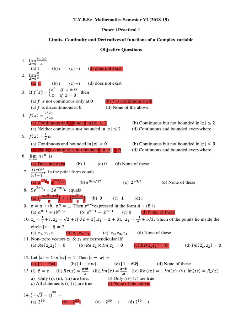 Calclus Pract 1 | PDF | Complex Number | Continuous Function