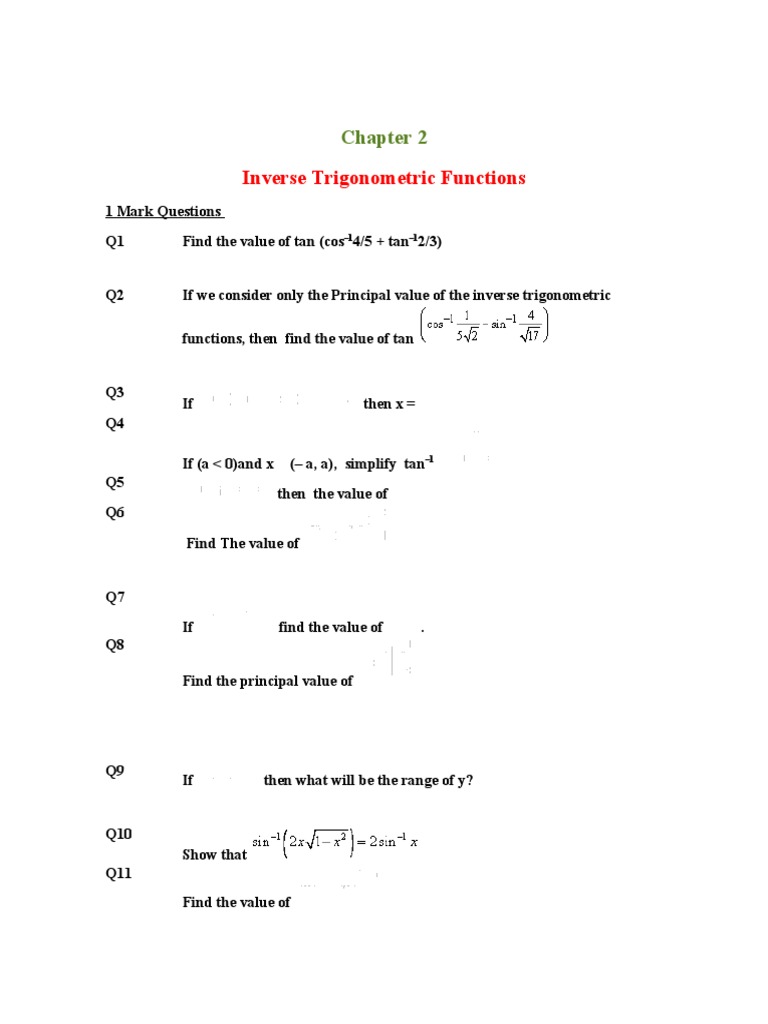Inverse Trigonometric Functions Questions | PDF