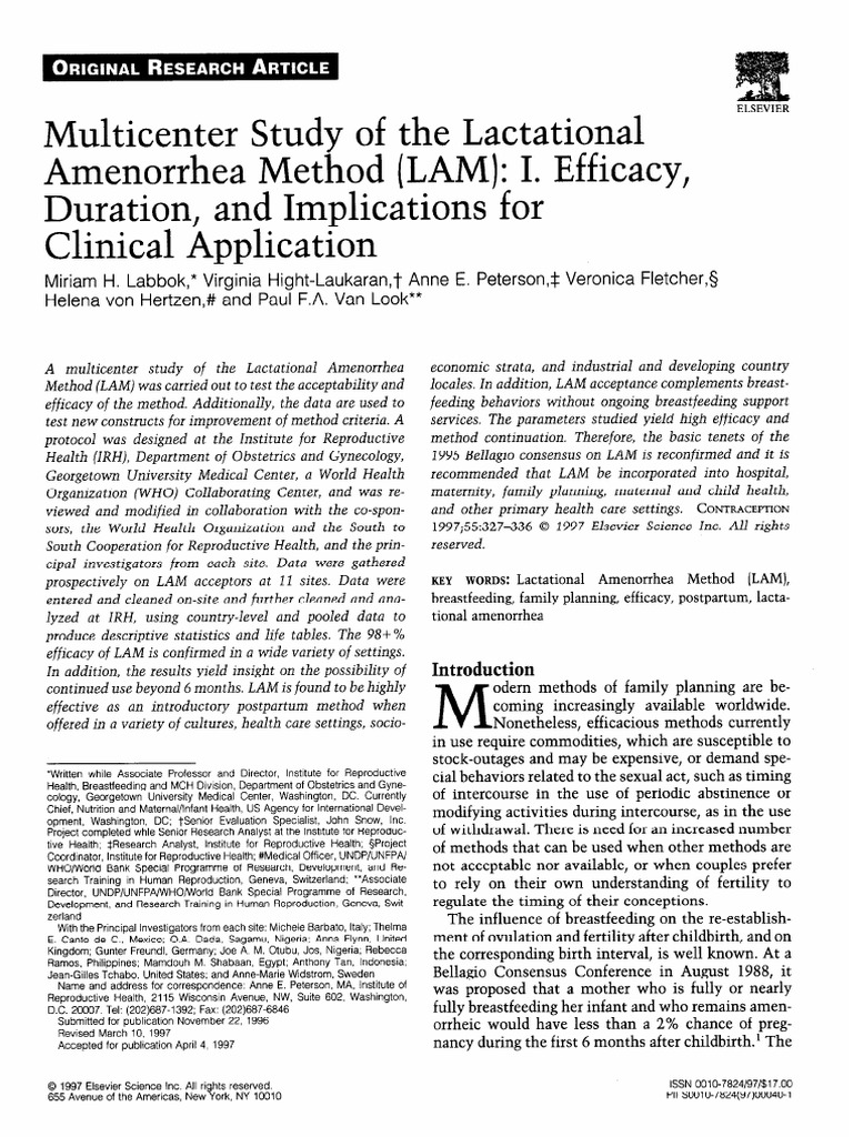 Multicenter Study of The Lactational Amenorrhea Method (LAM) : I ...