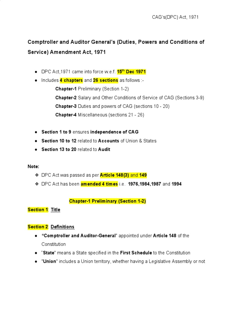 Comptroller and Auditor General's (Duties, Powers and Conditions of ...