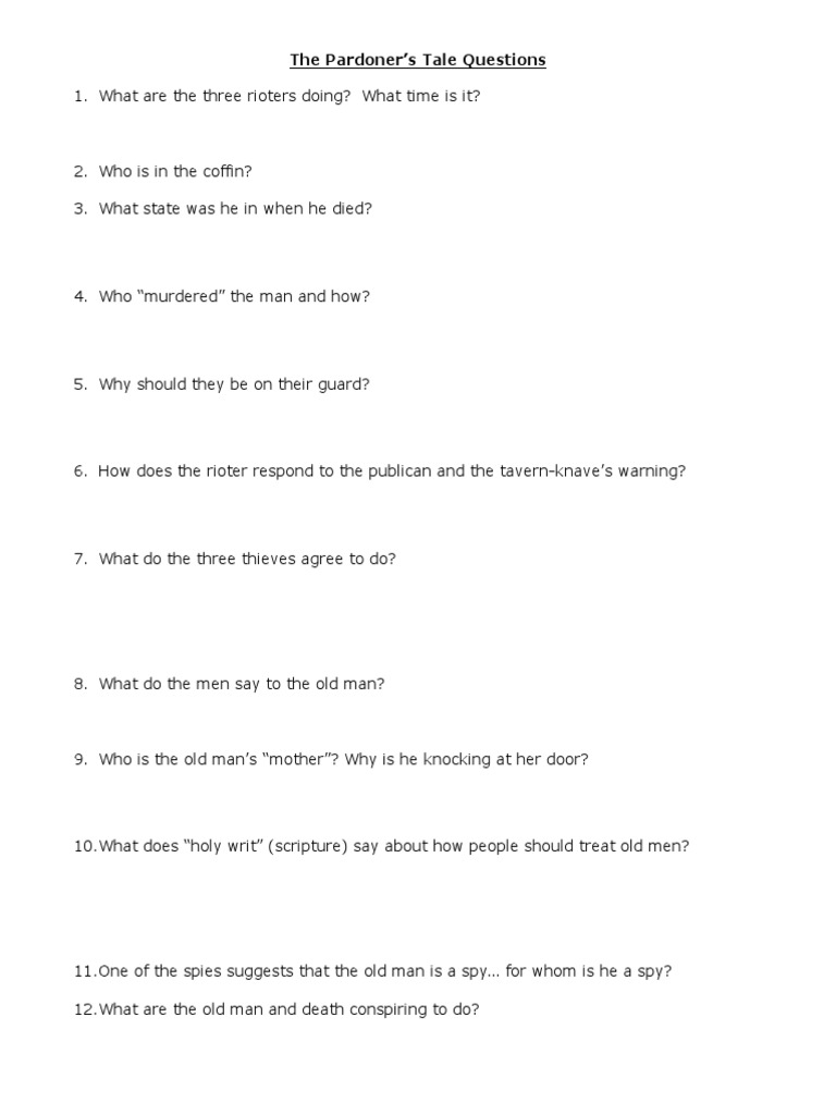 The Pardoner's Tale Questions | PDF