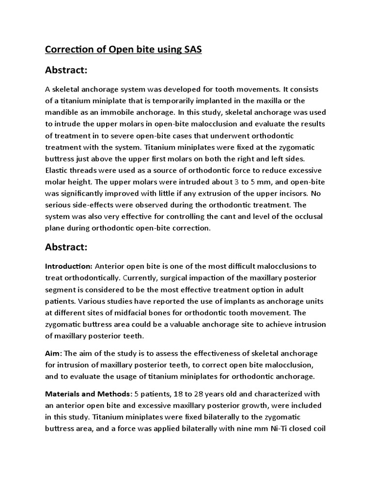 Correction of Open Bite Using SAS | PDF | Orthodontics | Health Care