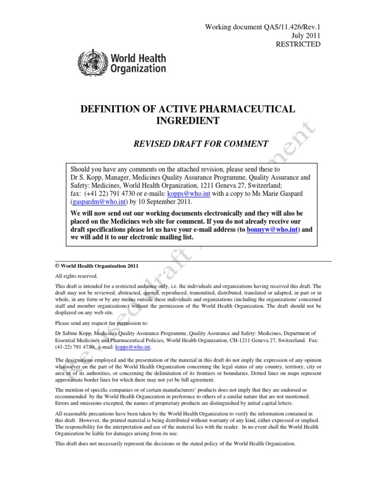 Definition of Active Pharmaceutical Ingredient WHO | PDF | World Health ...