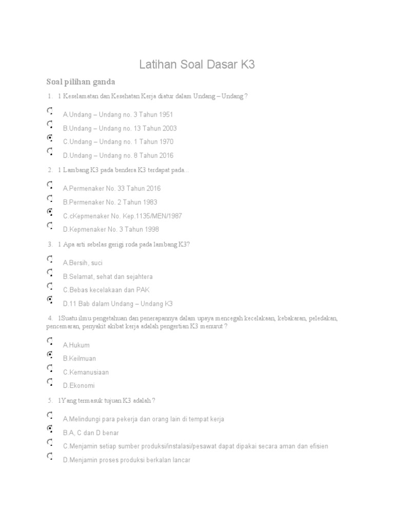 Latihan Soal K3 dan Gerigi K3 | PDF