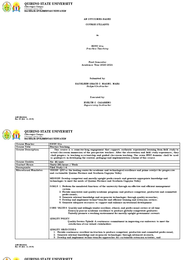 Bachelor of Elementary Education: An Outcomes-Based Course Syllabus ...